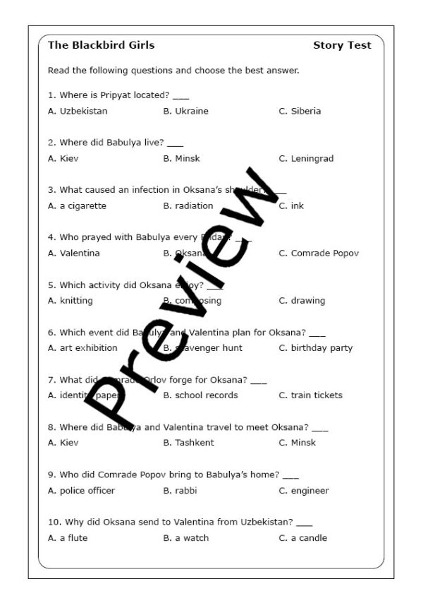 Anne Blankman "The Blackbird Girls" worksheets | Made By Teachers