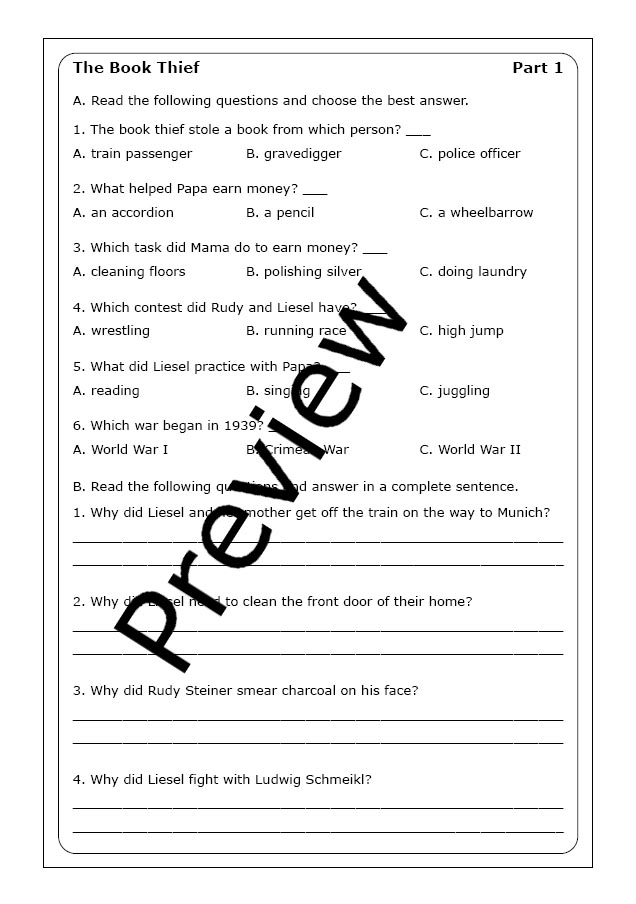 Markus Zusak "The Book Thief" worksheets | Made By Teachers
