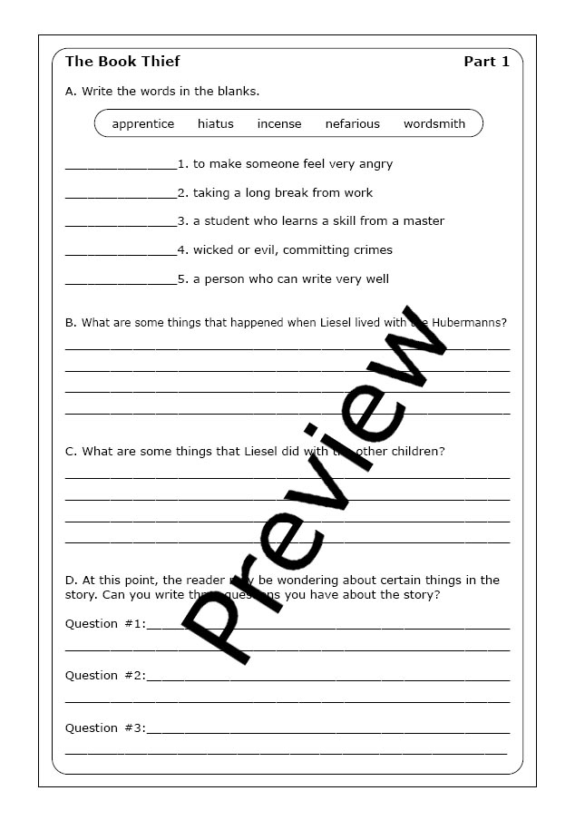 Markus Zusak "The Book Thief" worksheets - Made By Teachers