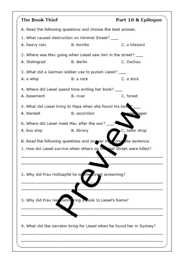 Markus Zusak "The Book Thief" worksheets | Made By Teachers