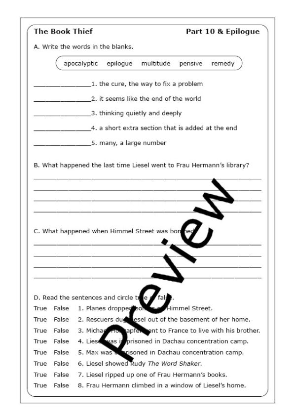 Markus Zusak "The Book Thief" worksheets | Made By Teachers