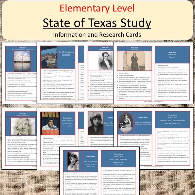 State of Texas Research Cards Elementary Montessori Homeschool | Made ...