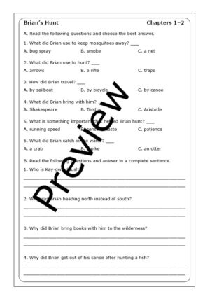 Gary Paulsen "Brian's Hunt" worksheets | Made By Teachers