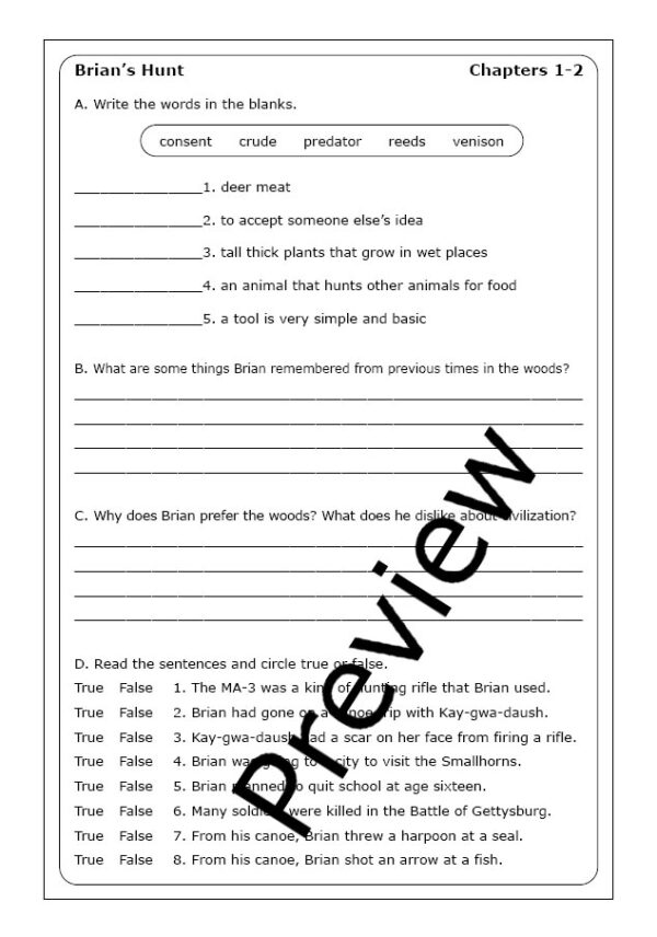 Gary Paulsen "Brian's Hunt" worksheets | Made By Teachers