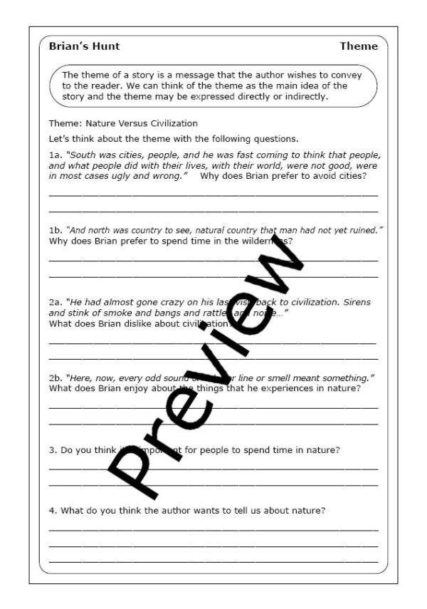 Gary Paulsen "Brian's Hunt" worksheets | Made By Teachers