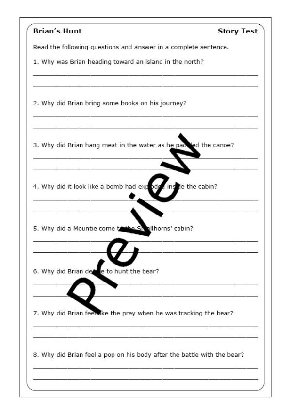 Gary Paulsen "Brian's Hunt" worksheets | Made By Teachers