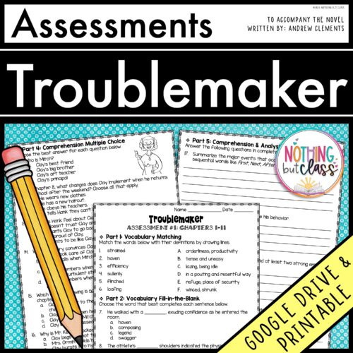 Troublemaker by Andrew Clements - Tests | Quizzes | Assessments | Made ...