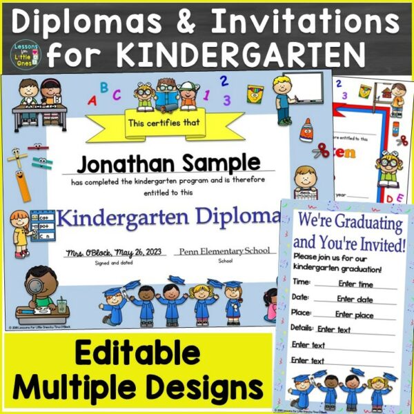 Kindergarten Diplomas, Certificates, Graduation Invitations Editable ...