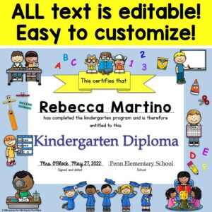 Kindergarten Diplomas, Certificates, Graduation Invitations Editable ...