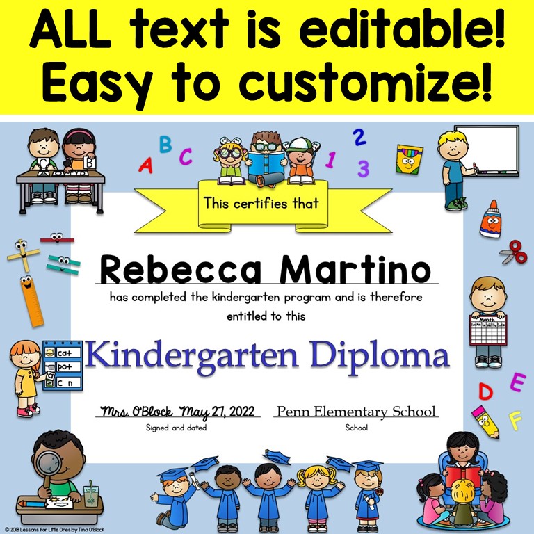 Kindergarten Diplomas, Certificates, Graduation Invitations Editable ...