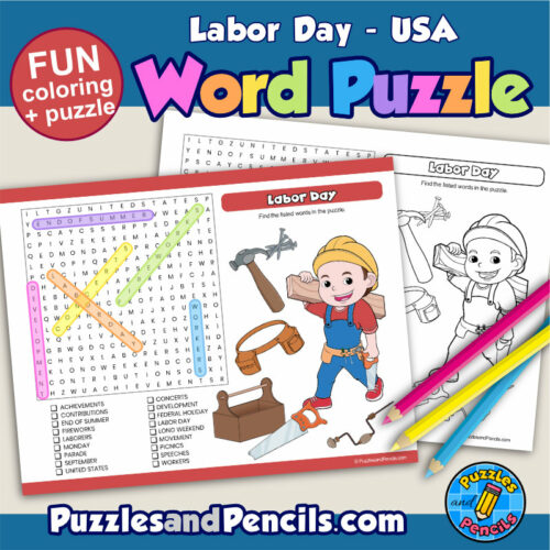 Labor Day Word Search Puzzle Activity and Coloring | Wordsearch | Made ...
