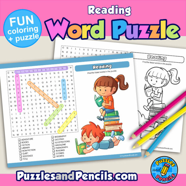 Reading Word Search Puzzle Activity and Coloring | Wordsearch | Made By ...