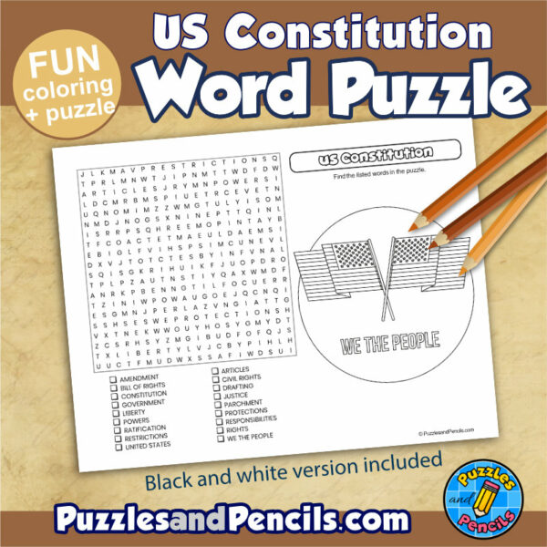 US Constitution Word Search Puzzle Activity and Coloring | Constitution ...
