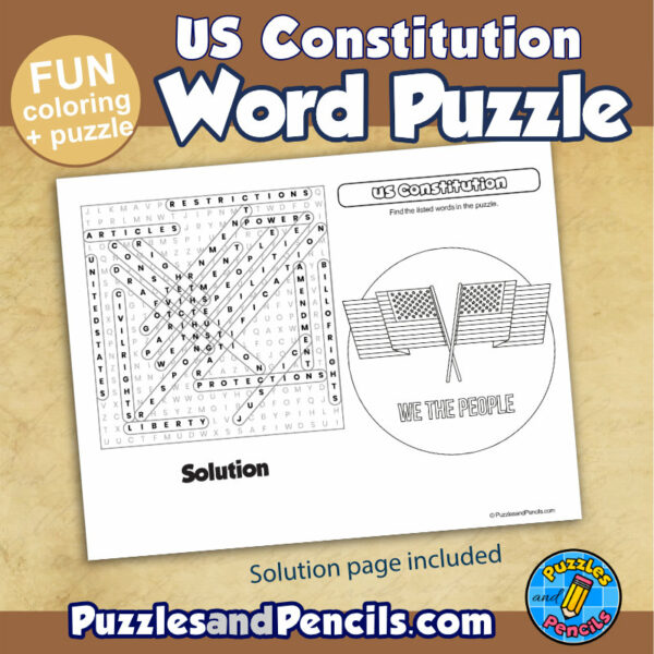 US Constitution Word Search Puzzle Activity and Coloring | Constitution ...