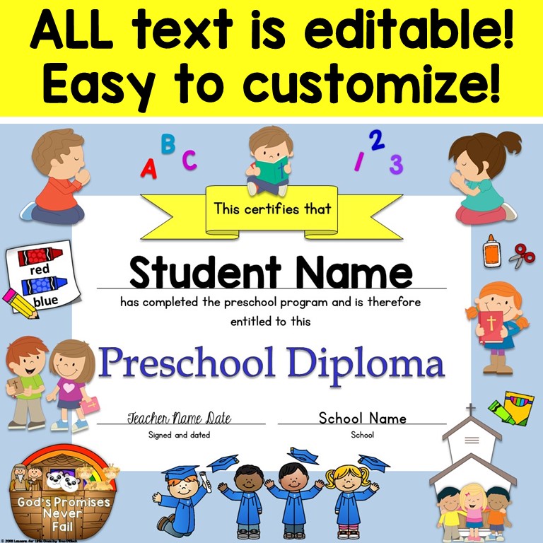 Preschool Religious Diplomas, Graduation Invitations Editable ...