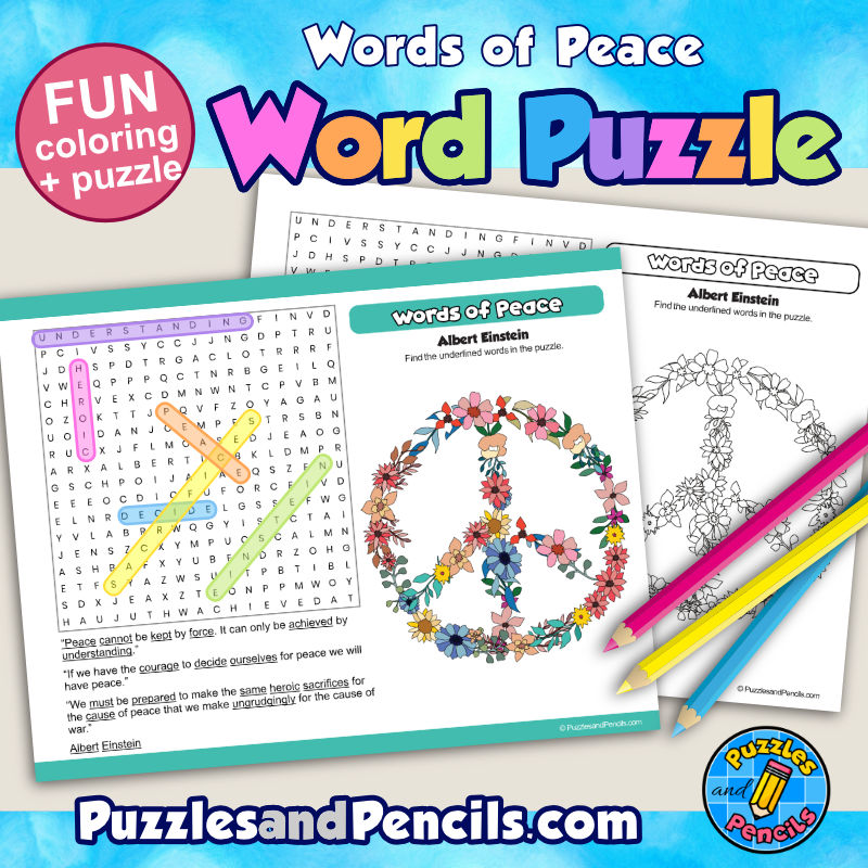 Words of Peace - Albert Einstein Word Search Puzzle Activity and ...