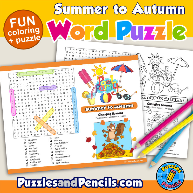 Summer To Autumn Word Search Puzzle Activity And Coloring Changing