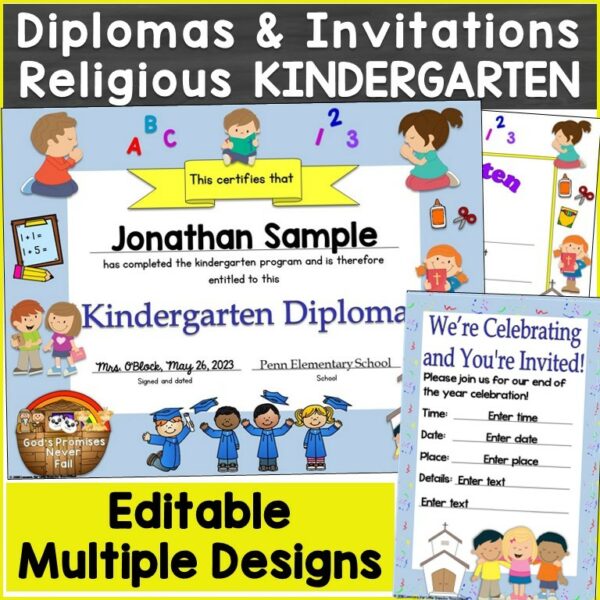 Kindergarten Religious Diplomas, Graduation Invitations Editable ...