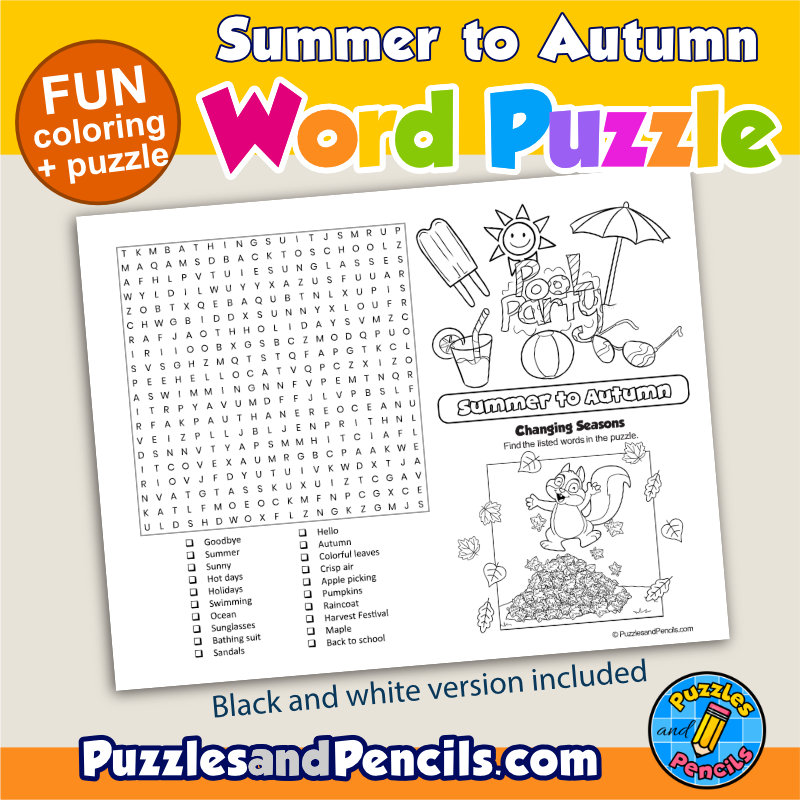 Summer to Autumn Word Search Puzzle Activity and Coloring | Changing ...