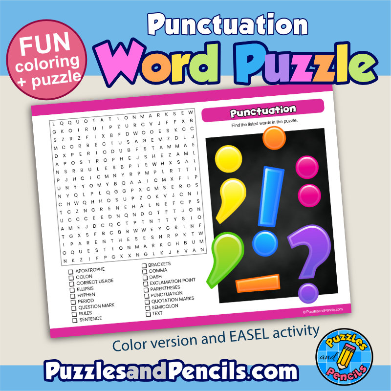 Punctuation Word Search Puzzle Activity and Coloring | Wordsearch ...