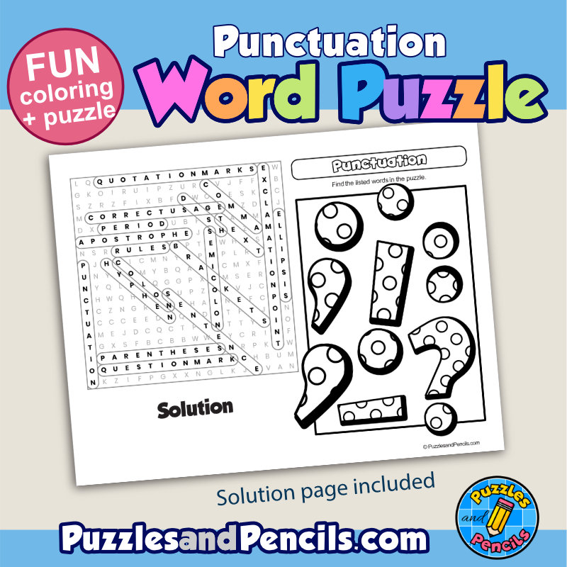 Punctuation Word Search Puzzle Activity and Coloring | Wordsearch ...