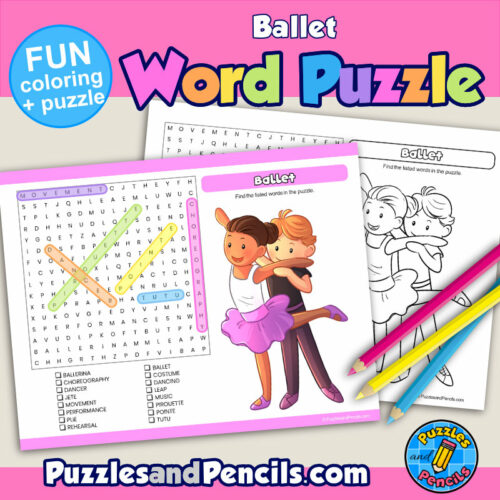 Ballet Word Search Puzzle Activity and Coloring | Wordsearch | Made By ...