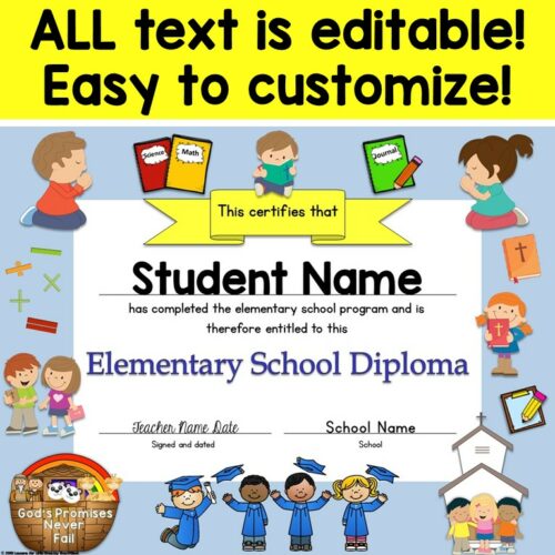 Religious Diplomas for Grades 1-6, Elementary School Editable ...