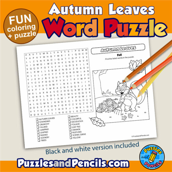 Autumn Leaves Word Search Puzzle Activity and Coloring | Fall ...