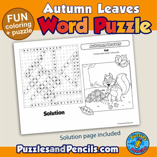 Autumn Leaves Word Search Puzzle Activity and Coloring | Fall ...