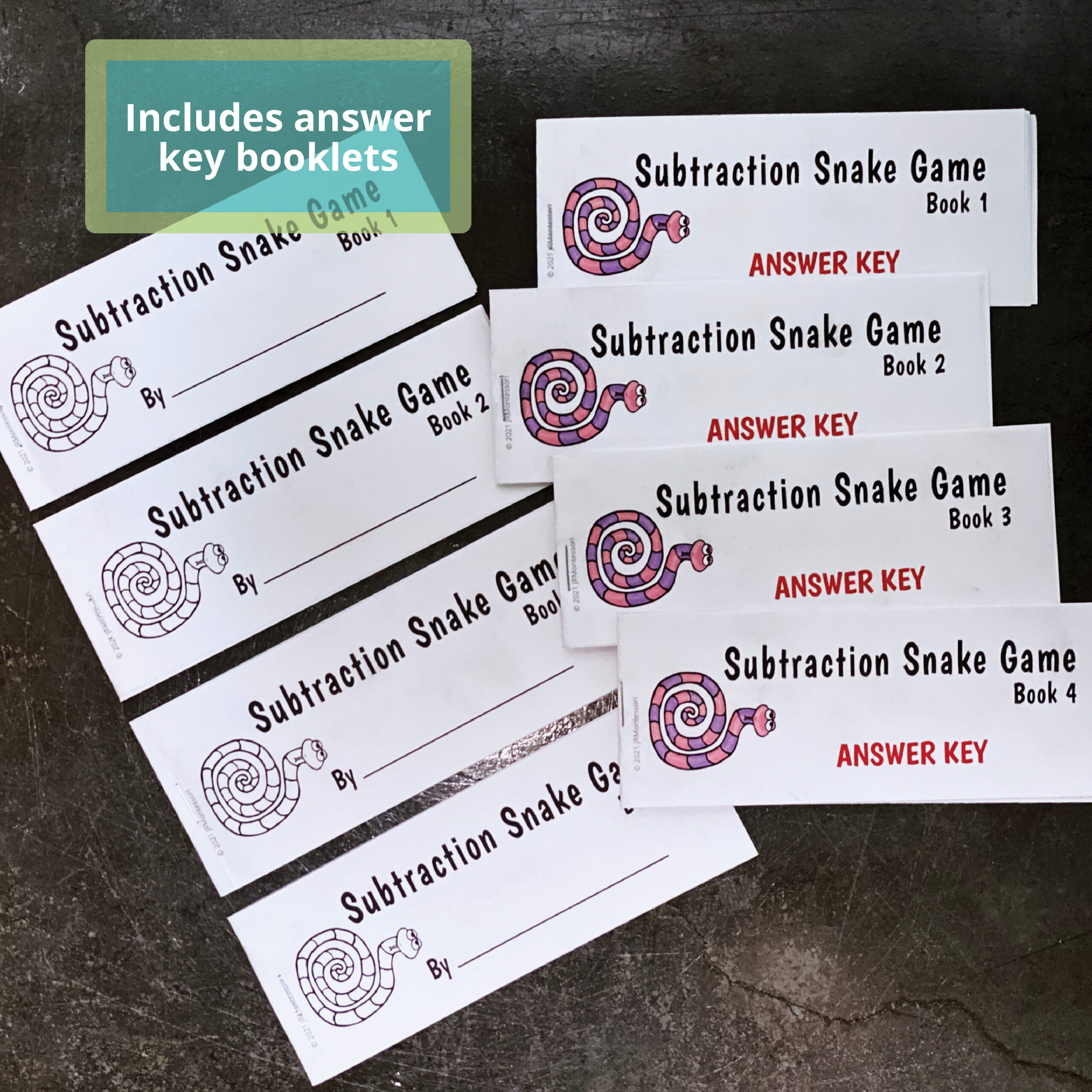 Montessori Math Subtraction Snake Game Booklets for Subtraction Facts ...