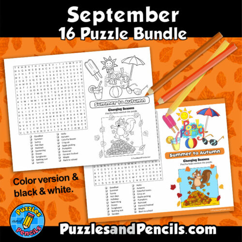 September Word Search Puzzle Activity BUNDLE | 16 Wordsearch Puzzles ...