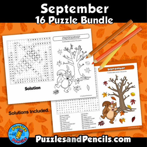 September Word Search Puzzle Activity BUNDLE | 16 Wordsearch Puzzles ...
