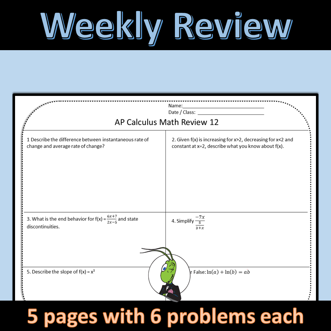 Calculus Weekly Bell Ringers Math Review Problems 3 | Editable | Made ...