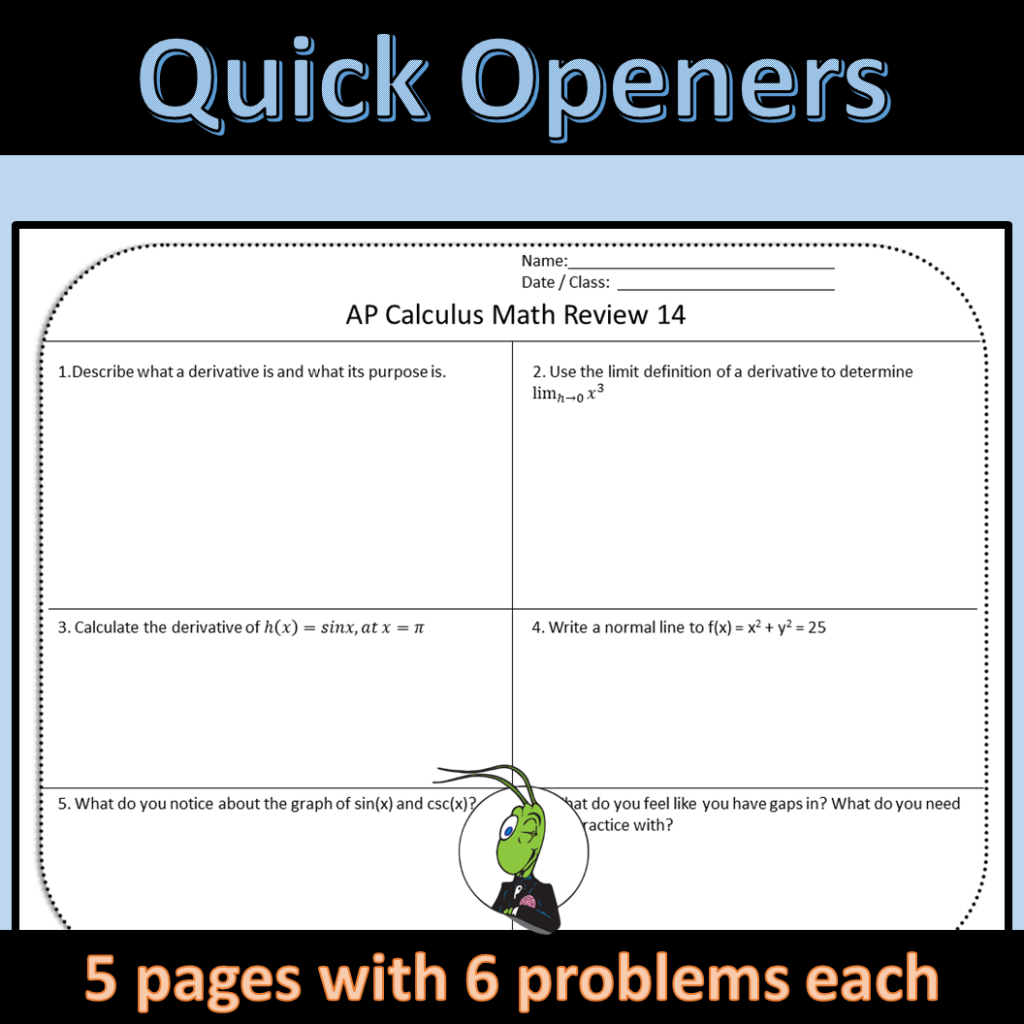 Calculus Weekly Bell Ringers Math Review Problems 3 | Editable | Made ...