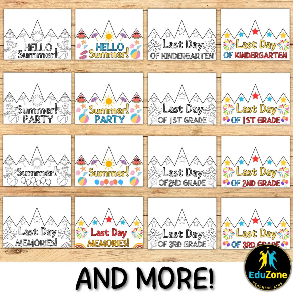 Last Day Of School: Colorable Summer Crowns for Grades 1-5 Last Day ...