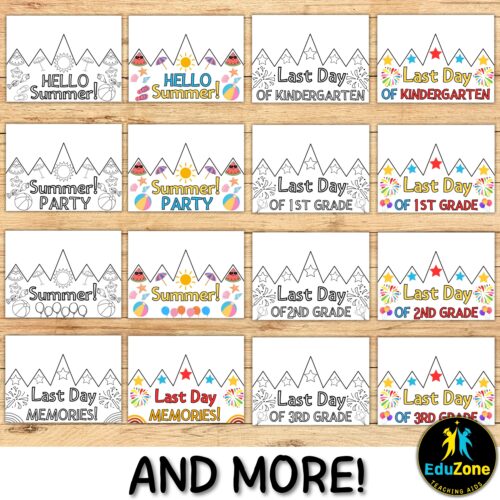 Last Day Of School: Colorable Summer Crowns for Grades 1-5 Last Day ...