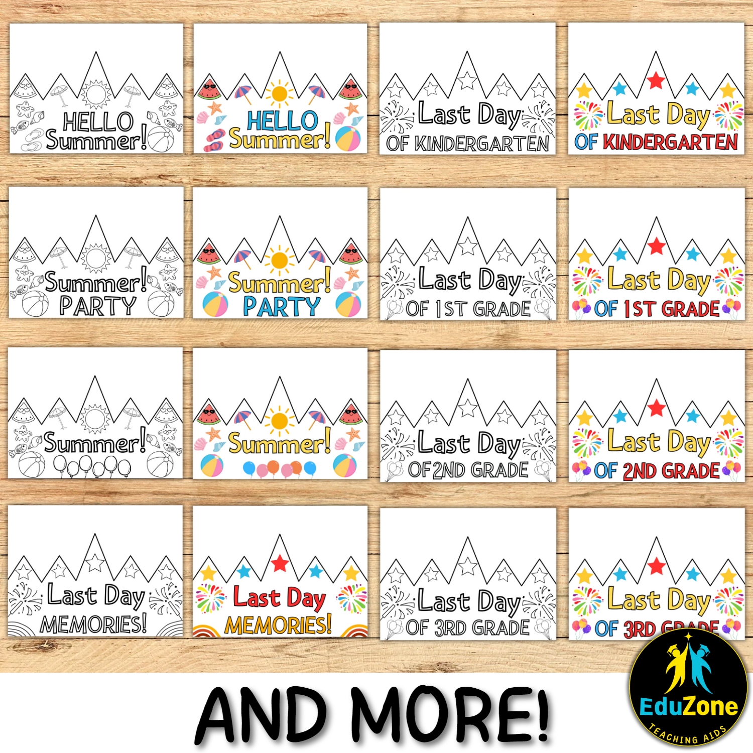 Last Day Of School: Colorable Summer Crowns for Grades 1-5 Last Day ...
