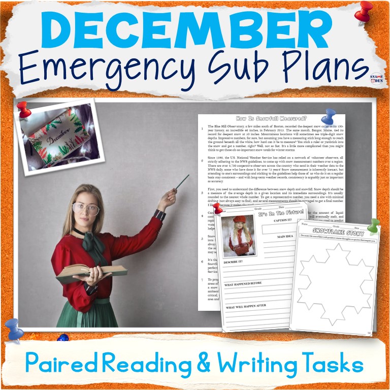 December Emergency Sub Plans Middle School ELA Mini Lessons - Print and ...