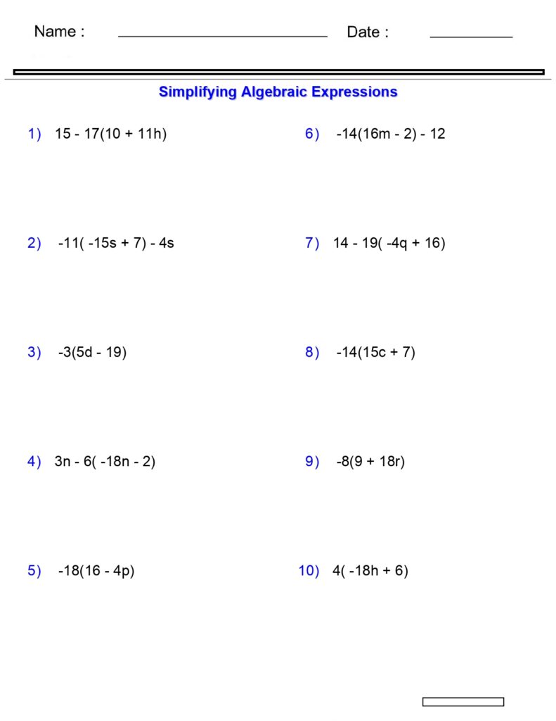 Algebraic Expressions Worksheets - Distributive Property Worksheets - 3 ...