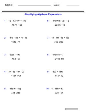 Algebraic Expressions Worksheets - Distributive Property Worksheets - 3 ...