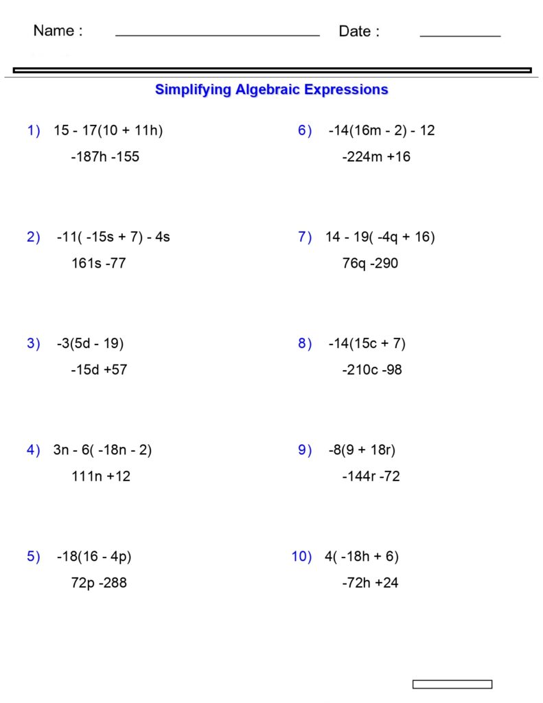 Algebraic Expressions Worksheets - Distributive Property Worksheets - 3 ...