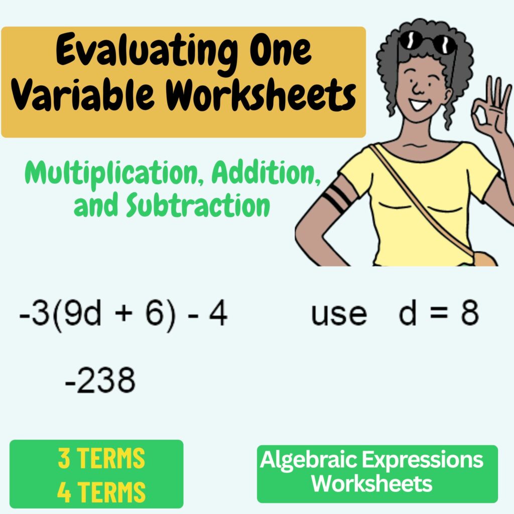 Algebraic Expressions Worksheets Evaluating One Variable Worksheets 3 ...