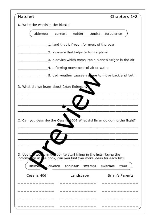 Gary Paulsen "Hatchet" worksheets | Made By Teachers