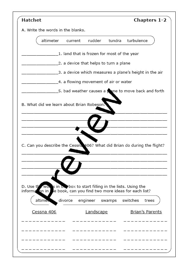 Gary Paulsen "Hatchet" worksheets | Made By Teachers