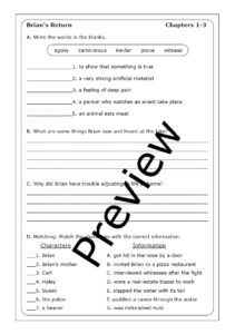 Gary Paulsen "Brian's Return" worksheets | Made By Teachers