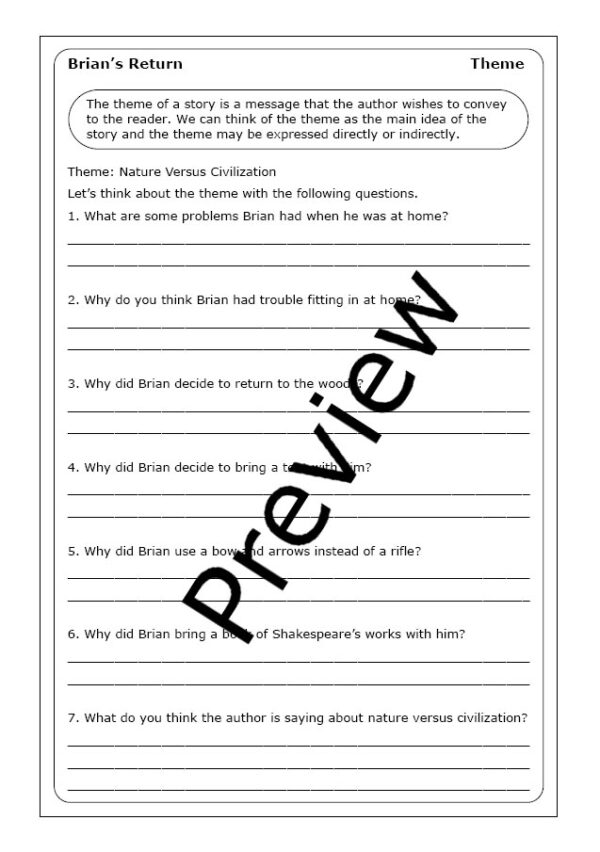 Gary Paulsen "Brian's Return" worksheets | Made By Teachers