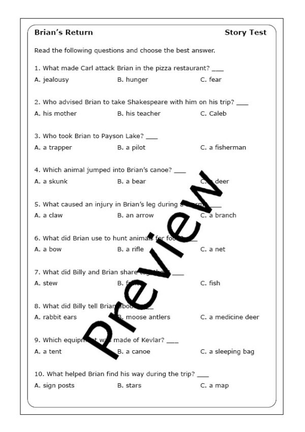 Gary Paulsen "Brian's Return" worksheets | Made By Teachers