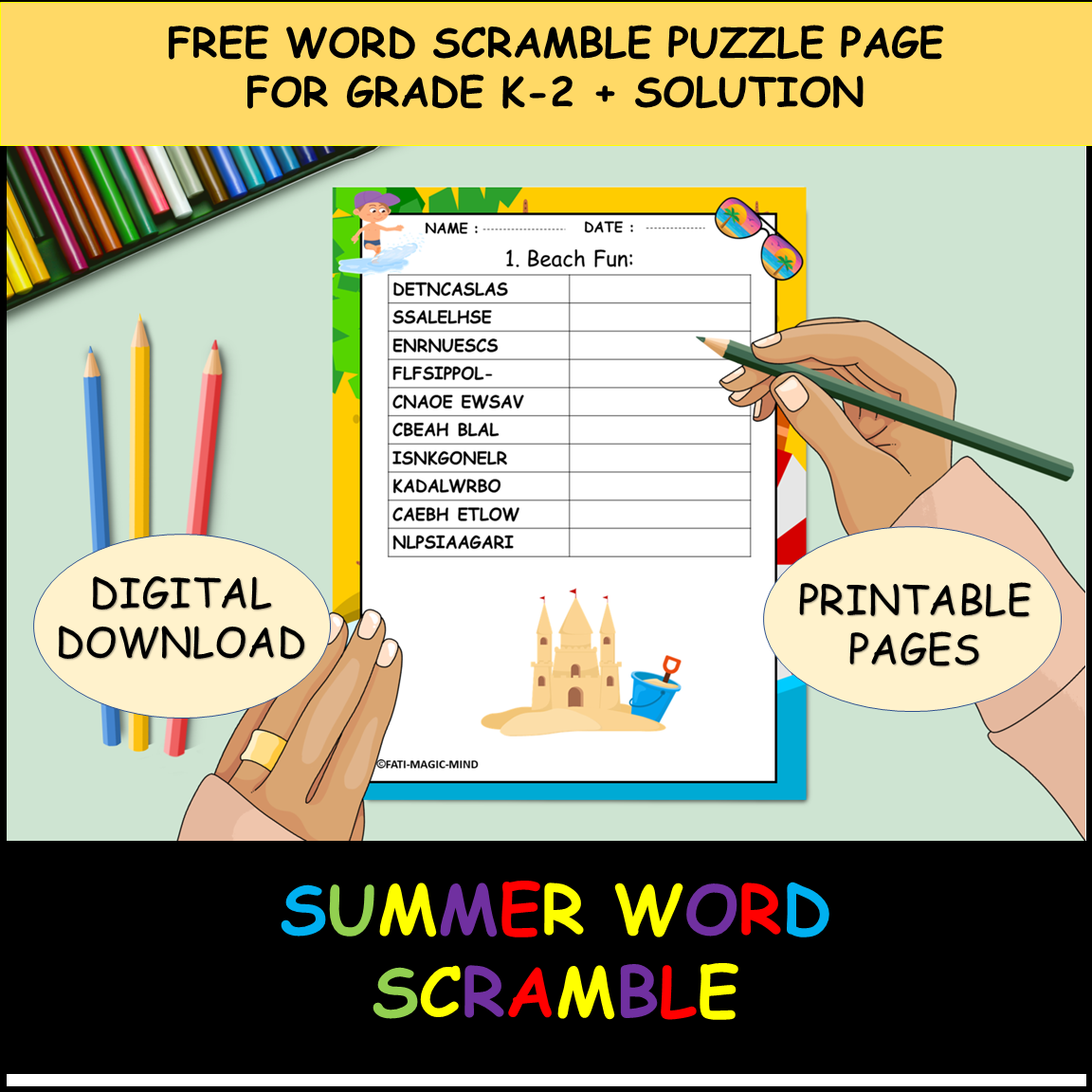 FREE Summer Word Scramble Puzzle printable end of the year activity for ...