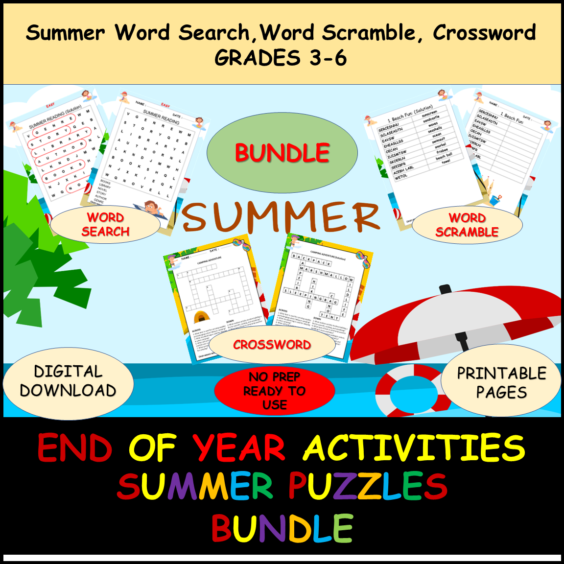 End of the year activities Summer Puzzles Crossword Word Search ...