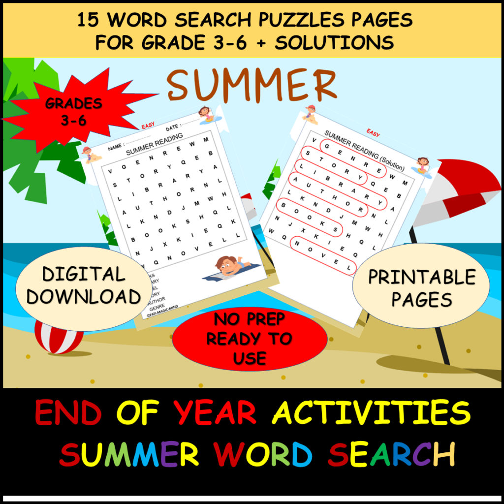 End of the year activities Summer Puzzles Crossword Word Search ...